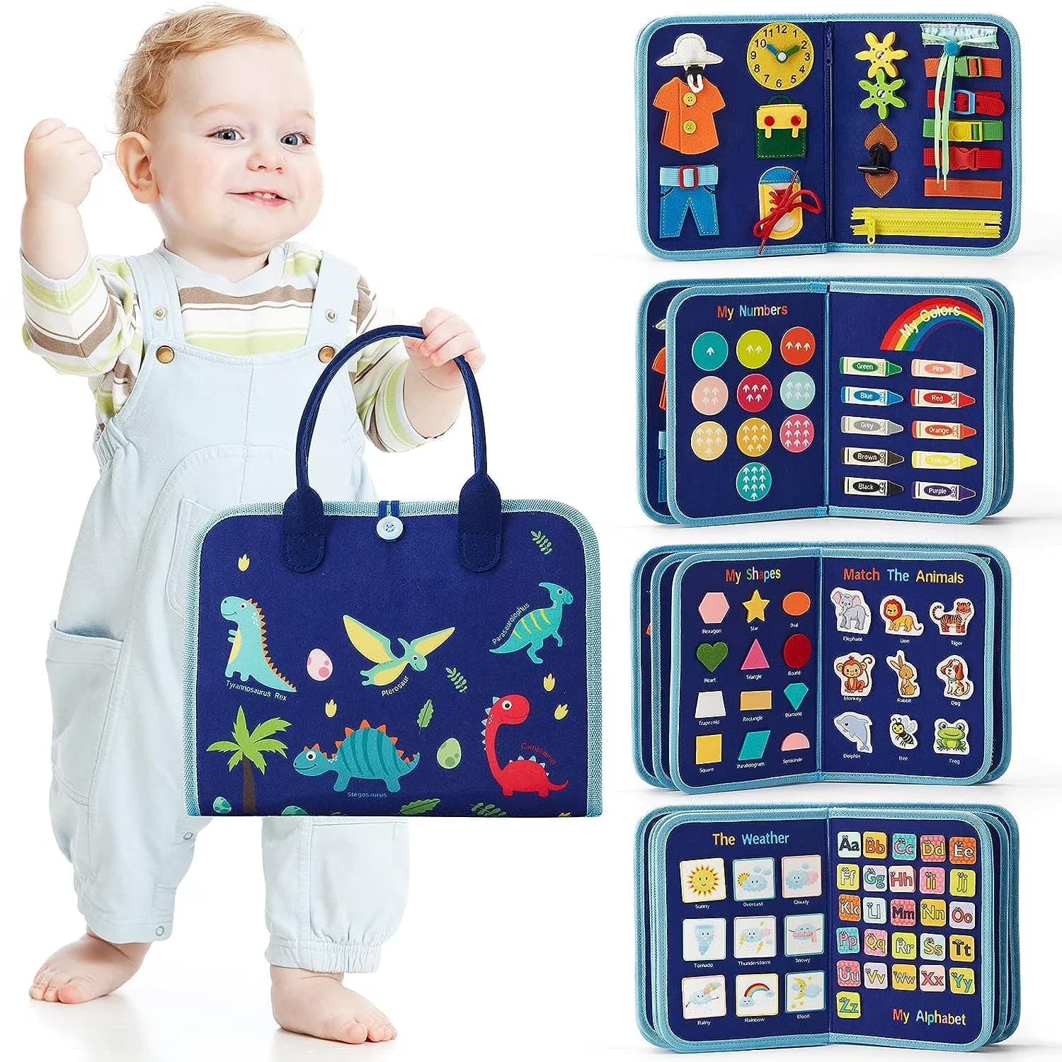 6-in-1 Dino Activity Busy Board for Toddlers – Sensory Learning Book w ...